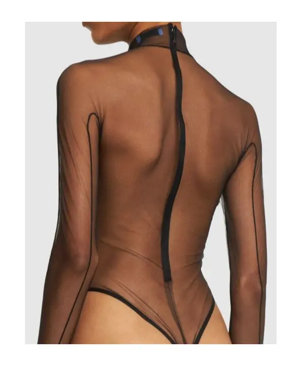 MUGLER Sheer High-neck Long-sleeve Romper