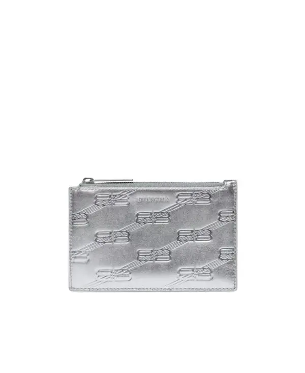 Balenciaga Portamonete Lungo E Portacarte Embossed Monogram In Pelle Box Da Uomo In Argento - Gray
