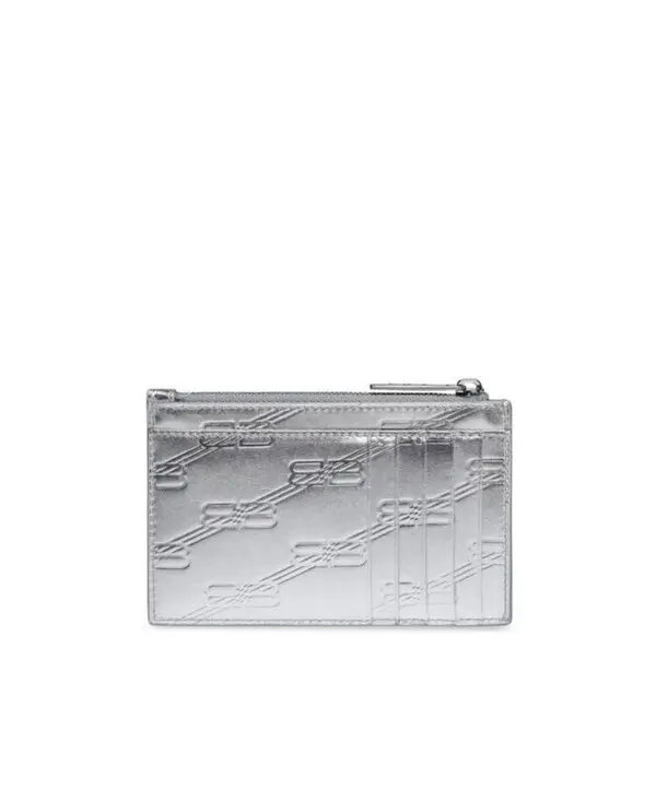 Balenciaga Portamonete Lungo E Portacarte Embossed Monogram In Pelle Box Da Uomo In Argento - Gray