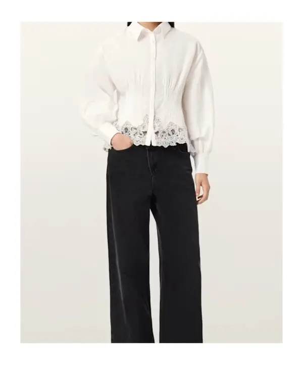 ALLSAINTS Carol Long Sleeve Lace Trim Shirt