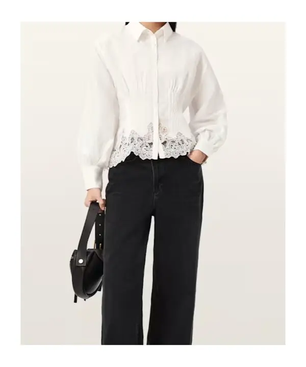 ALLSAINTS Carol Long Sleeve Lace Trim Shirt