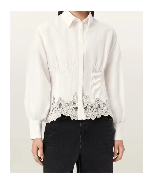 ALLSAINTS Carol Long Sleeve Lace Trim Shirt