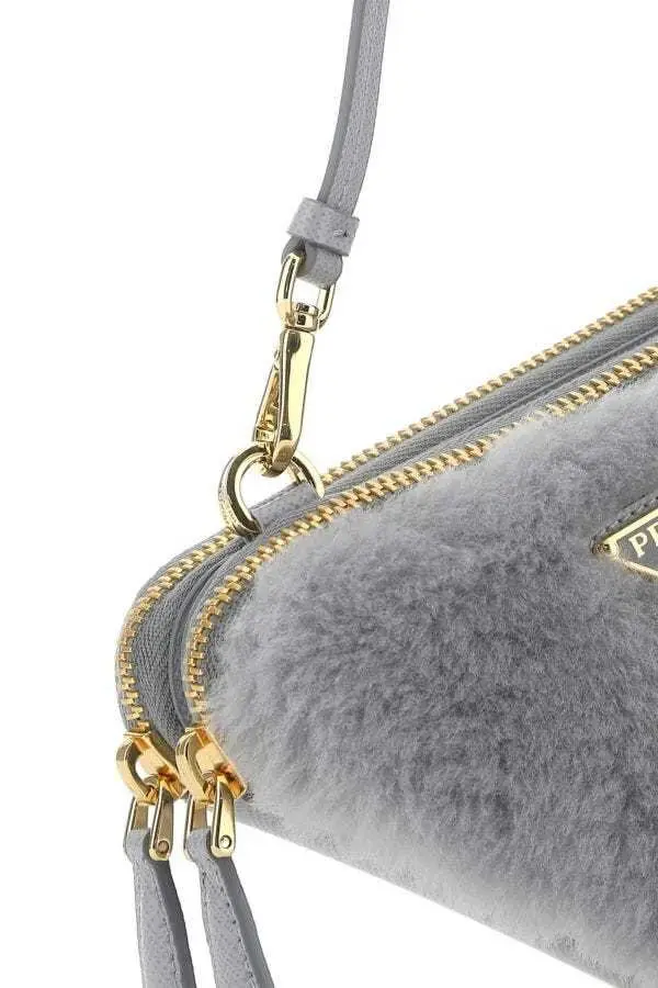 Prada Shearling And Saffiano Leather Mini-pouch