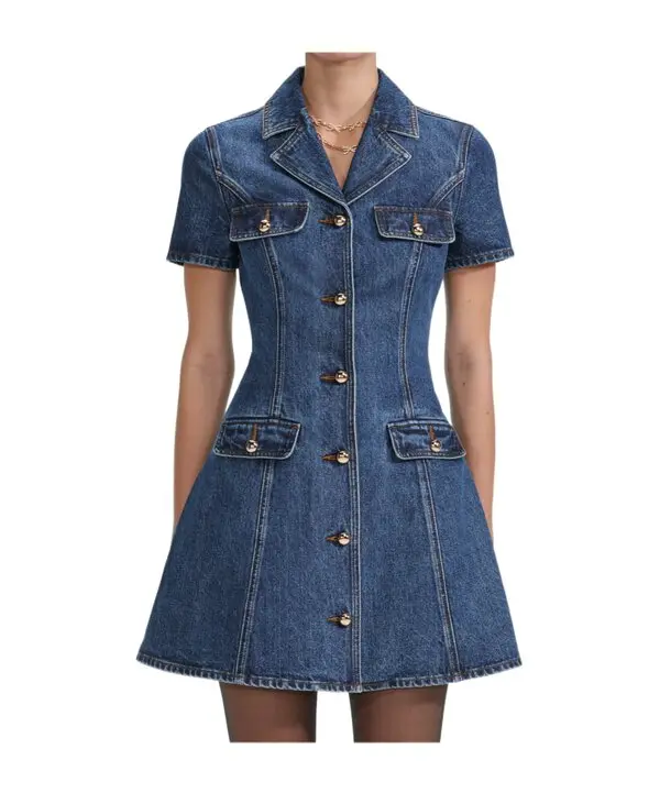 SELF-PORTRAIT Button-fastening Denim Mini Dress