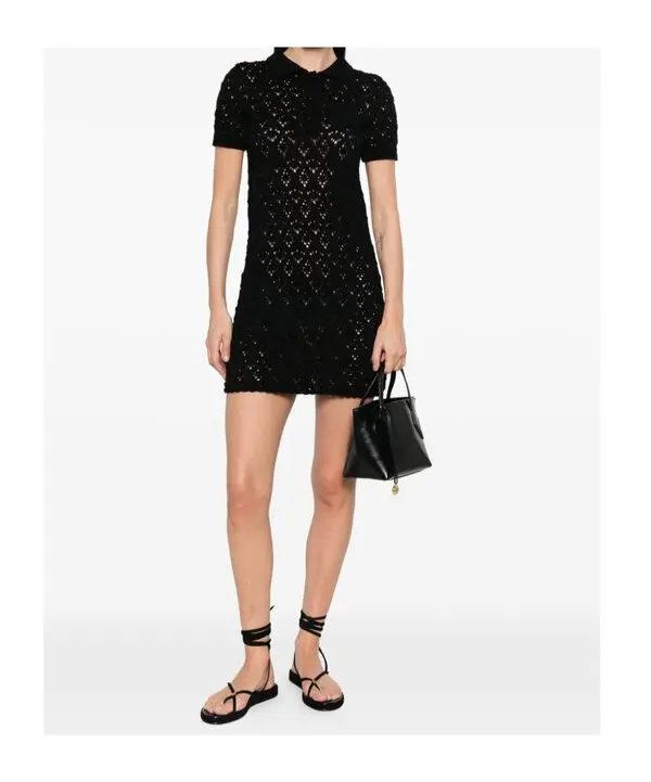 Celine Cotton Pointelle Mini Dress - Black