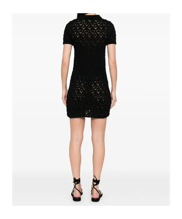 Celine Cotton Pointelle Mini Dress - Black