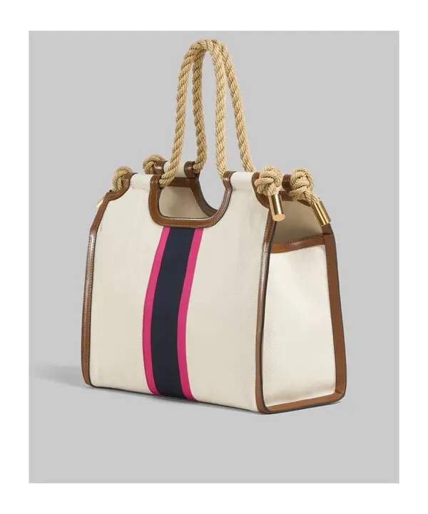 Marni Cream Canvas Tote Bag With Striped Detail