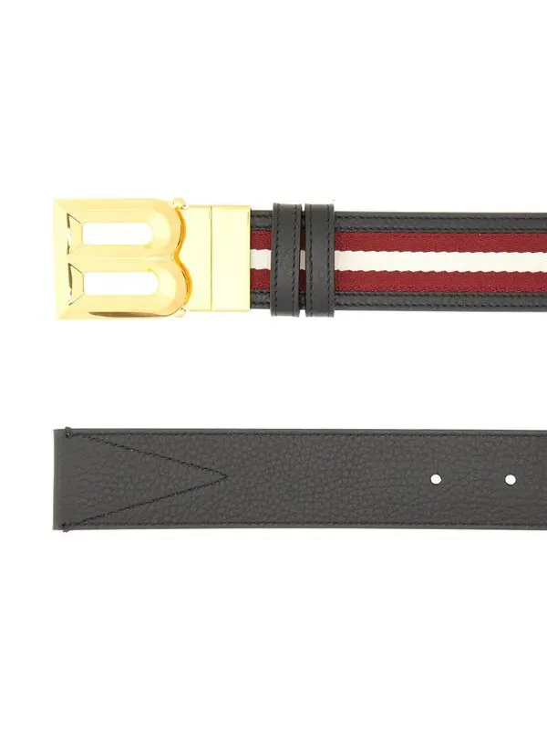 Bally Logo Buckle Striped Leather Belt