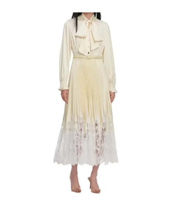 SELF-PORTRAIT Pleated Lace-trimmed Shirt Dress