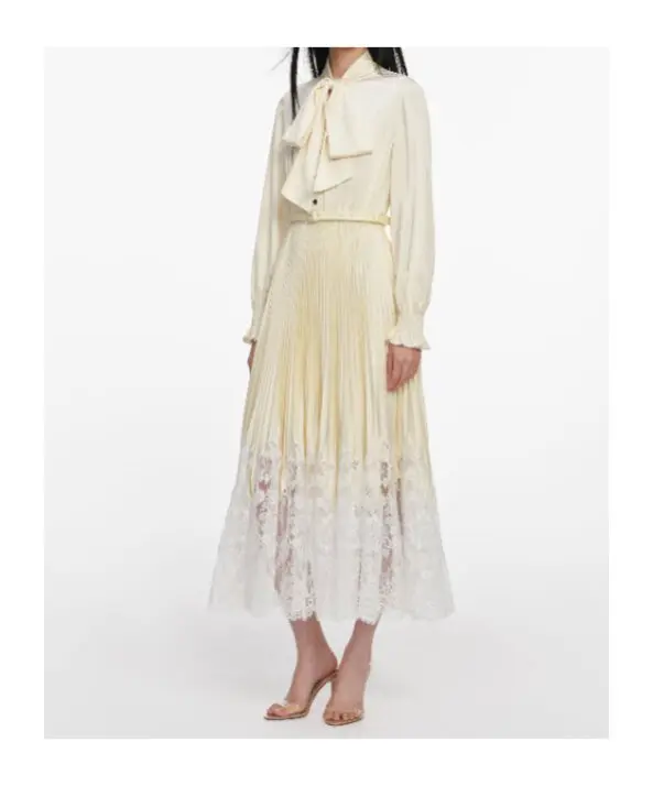 SELF-PORTRAIT Pleated Lace-trimmed Shirt Dress