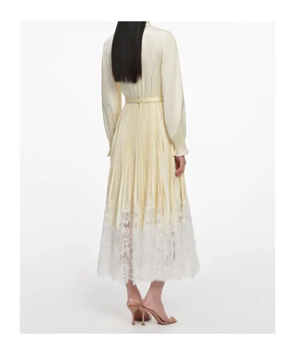 SELF-PORTRAIT Pleated Lace-trimmed Shirt Dress