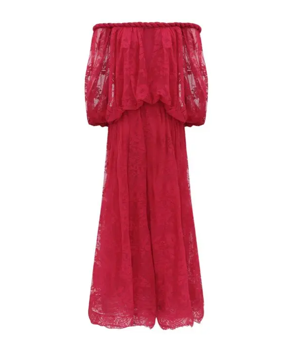 Zimmermann Luna Braided Lace Maxi Gown - Fuchsia