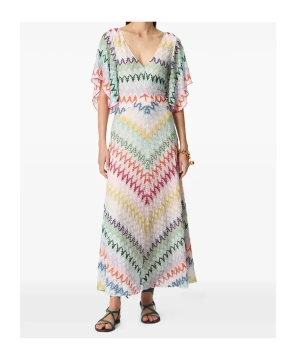 Missoni V-neck Zigzag Lamé Long Dress