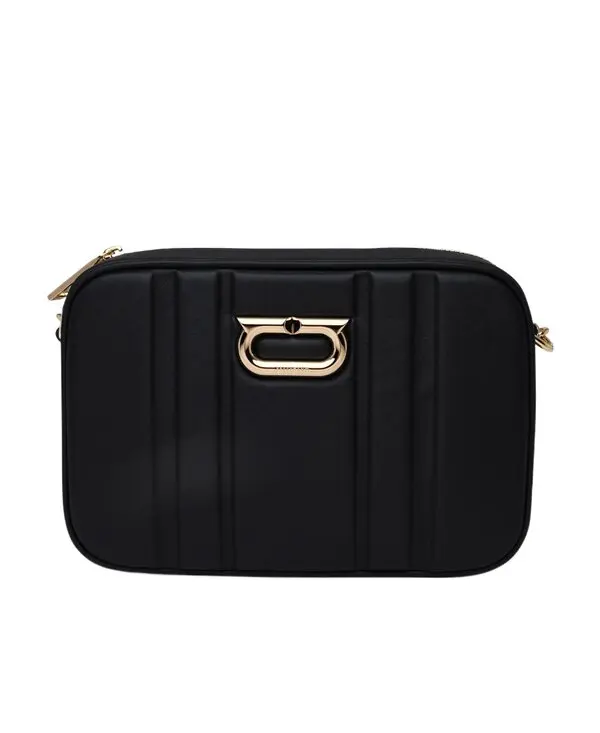 FERRAGAMO Gancini Plaque Zipped Shoulder Bag - Black