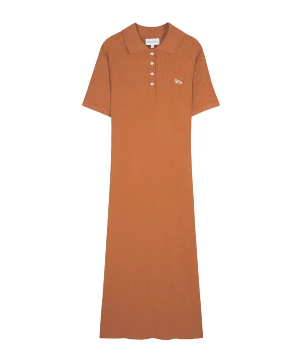 Maison Kitsuné Ribbed Knit Polo Midi Dress