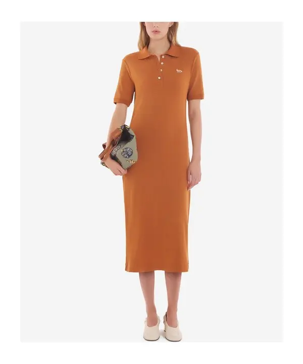 Maison Kitsuné Ribbed Knit Polo Midi Dress