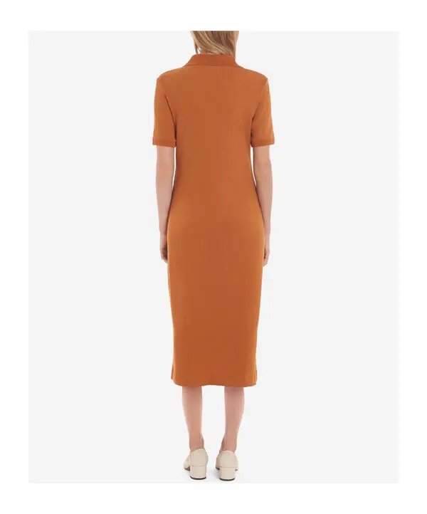 Maison Kitsuné Ribbed Knit Polo Midi Dress