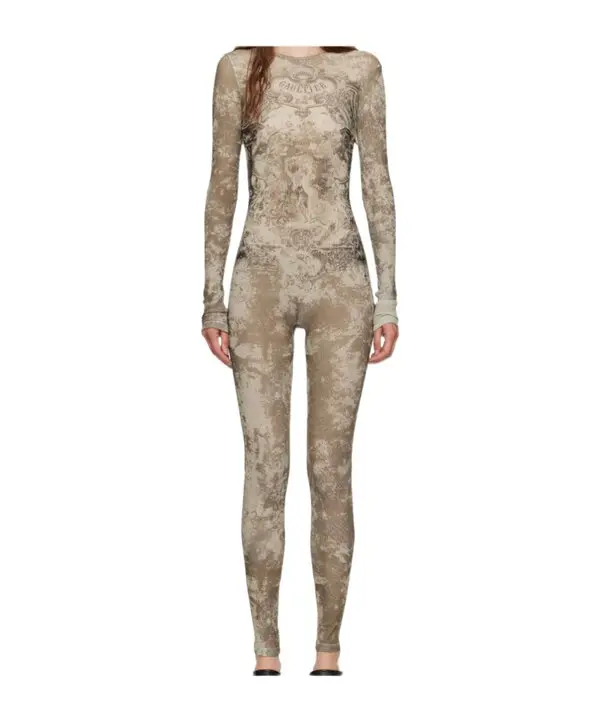 JEAN PAUL GAULTIER Graphic Print Sheer Tulle Jumpsuit - Nude
