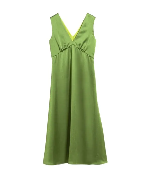 Max Mara Trumpet Satin V-neck Midi Dress