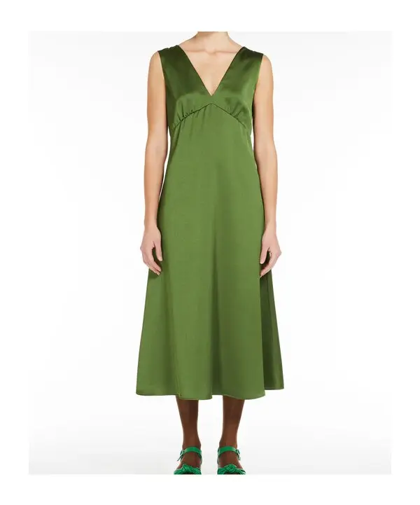 Max Mara Trumpet Satin V-neck Midi Dress