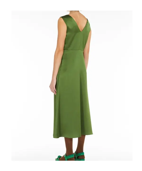 Max Mara Trumpet Satin V-neck Midi Dress
