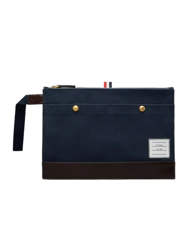 Thom Browne Document Holder With Striped Logo Patch - Navy Blue