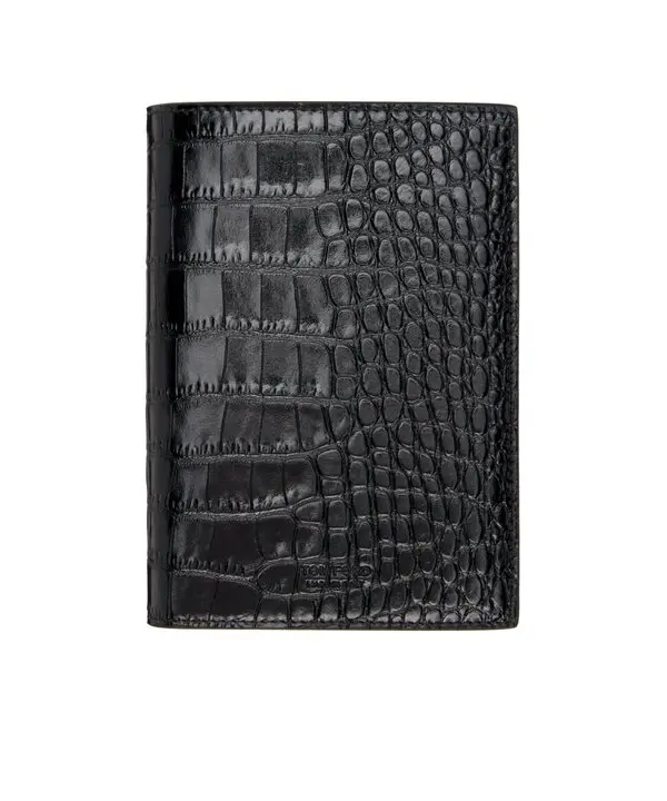TOM FORD Polished Crocodile-pattern Embossed Card Case - Black