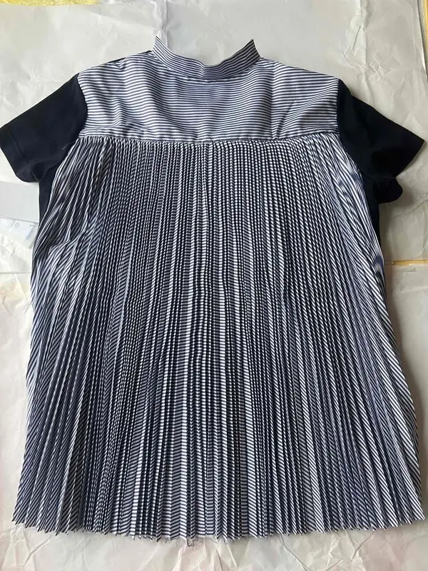 Sacai Stripe Detailed Pleated T-shirt