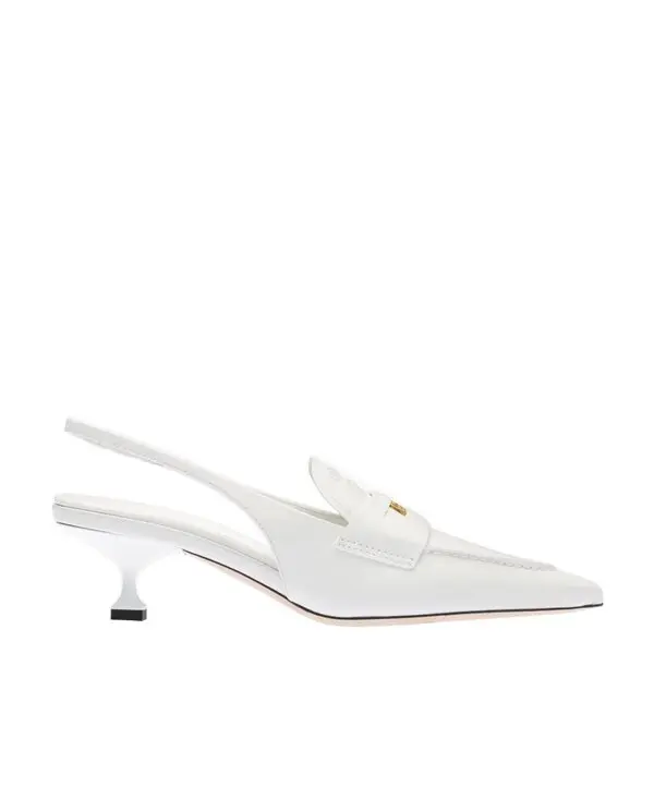 Miu Miu Leather Slingback Loafers With Embossed Logo