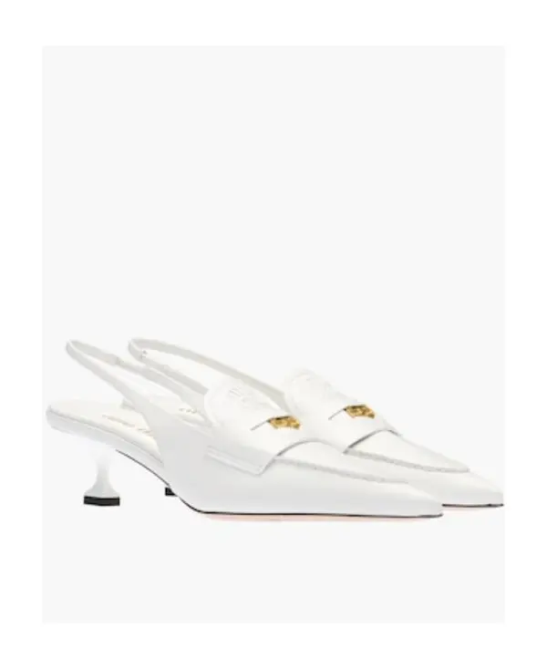 Miu Miu Leather Slingback Loafers With Embossed Logo