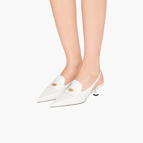 Miu Miu Leather Slingback Loafers With Embossed Logo