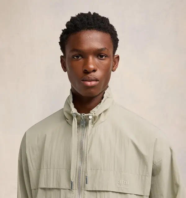 Ami Zip-up Lightweight Jacket With Engraved Zipper - Nude