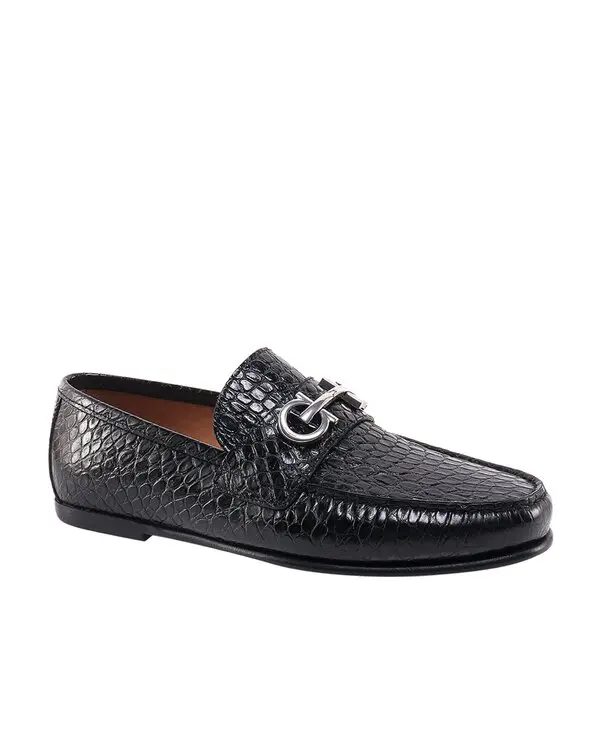 FERRAGAMO Embossed Slip-on Loafers With Horsebit Detail