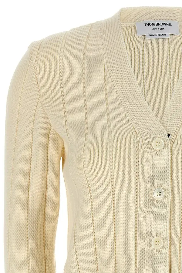 Thom Browne Ribbed Wool Cardigan - White