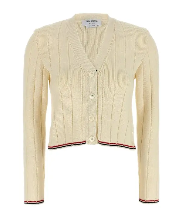 Thom Browne Rwb Jacquard Knitted Cardigan - White