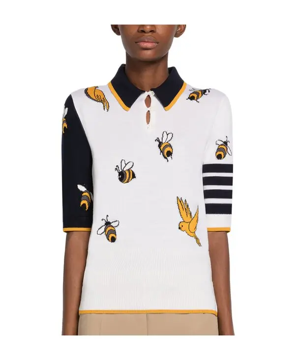 Thom Browne Embroidered Polo Top - White