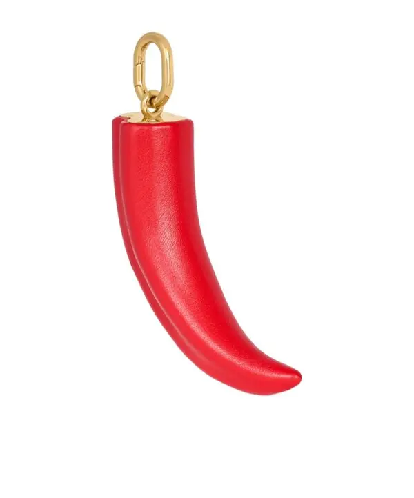 Celine Small Horn Charm In Resin, Leather, And Gold-finish Brass - Red/gold
