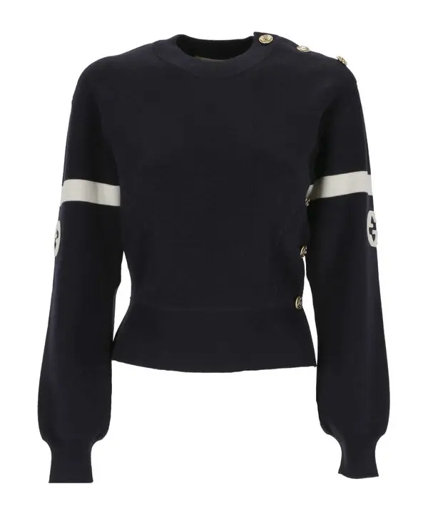 Gucci Interlocking G Crewneck Jumper With Contrasting Stripes - Blue