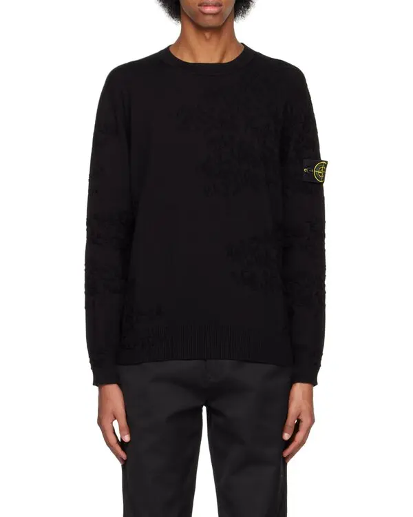 Stone Island Compass Motif Crew Neck Jumper - Black