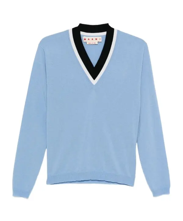 Marni V-neck Wool Sweater - Iris Blue