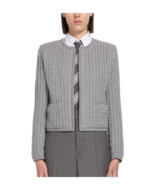Thom Browne Cable Knit Open Front Cardigan