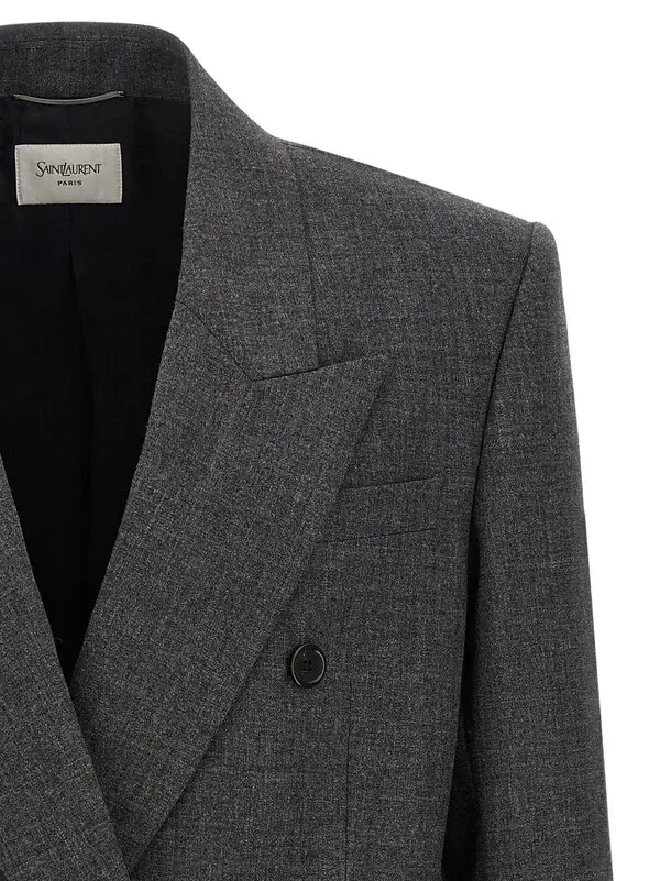 Saint Laurent Wool Double-breasted Peak Lapel Jacket - No
