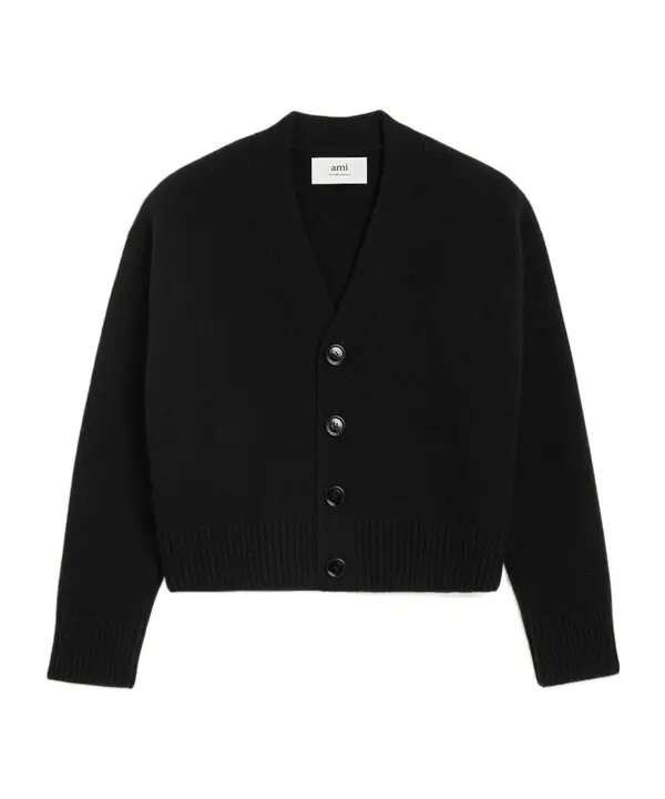 Ami V-neck Cardigan With Embroidered Logo