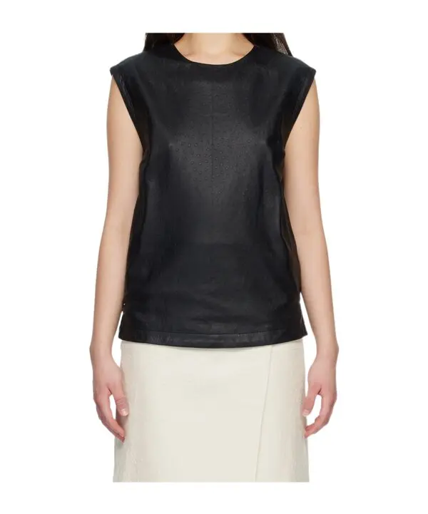 Loulou De Saison Ostrich-effect Leather Top