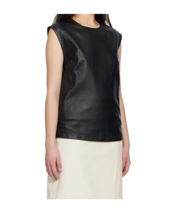 Loulou De Saison Ostrich-effect Leather Top