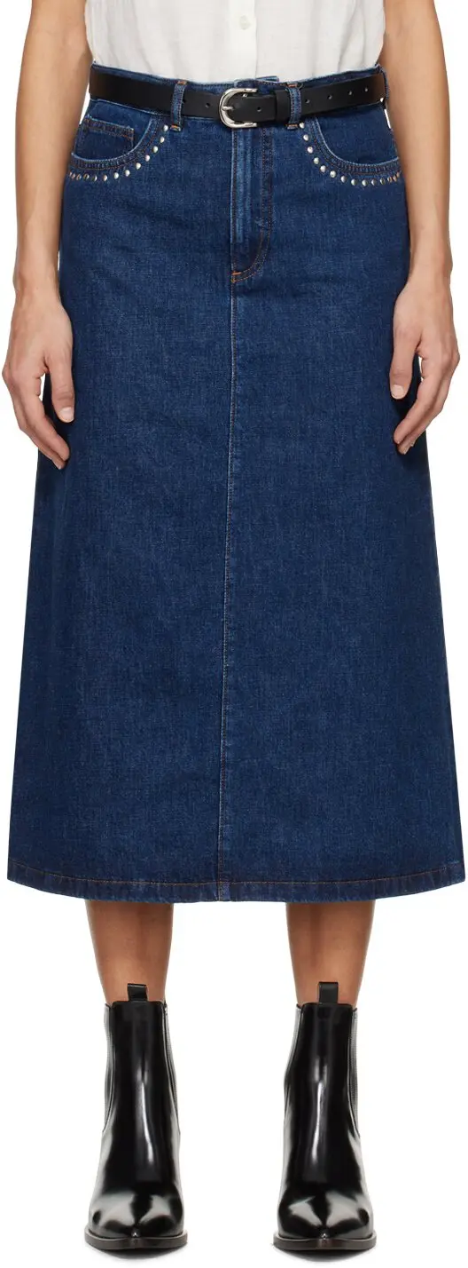 A.p.c. A-line Denim Midi Skirt With Rivet Embellishments
