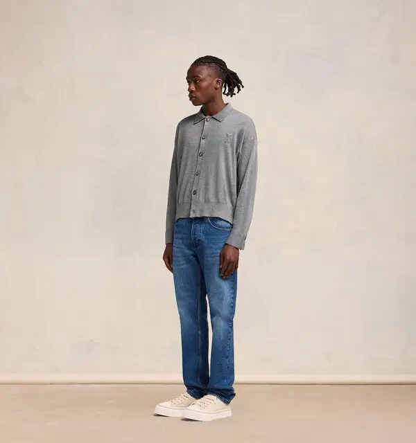 Ami Long-sleeved Button-up Cardigan With De Coeur Embroidery