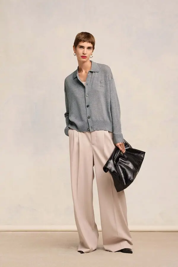 Ami Long-sleeved Button-up Cardigan With De Coeur Embroidery