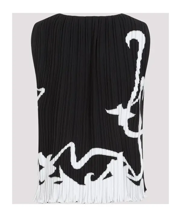 LANVIN Abstract Print Pleated Sleeveless Blouse