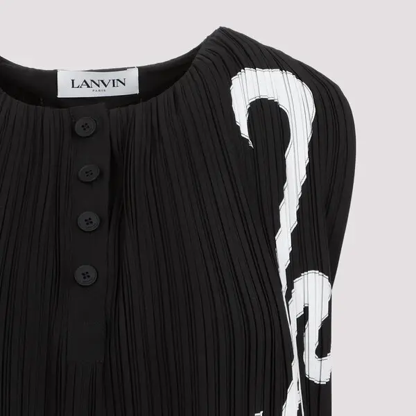 LANVIN Abstract Print Pleated Sleeveless Blouse